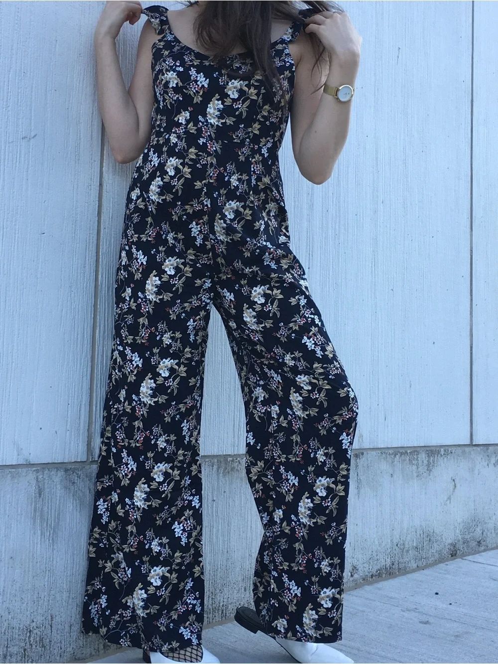 Pomelo | Pants & Jumpsuits | Pomelo Navy Floral Rufflestrap Jumpsuit W ...